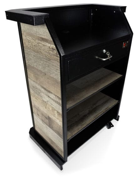 Shelving options for your Deluxe Hostess Stand in black frame